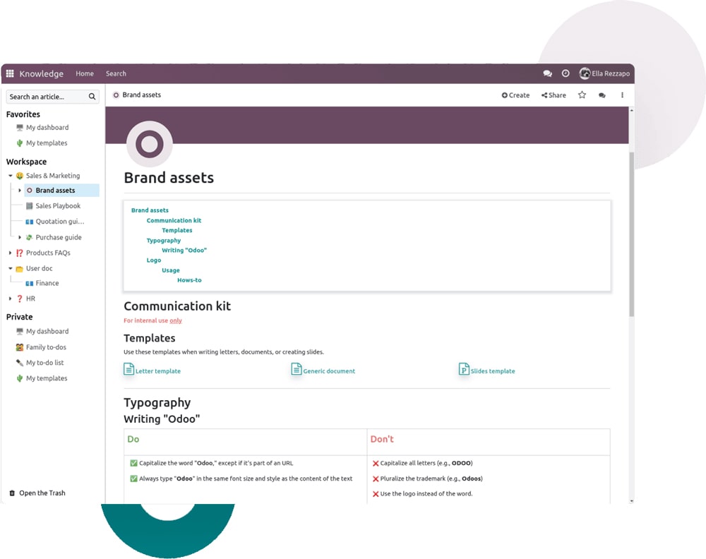 Odoo Knowledge Base Dashboard | ERP System | Synconics Technologies