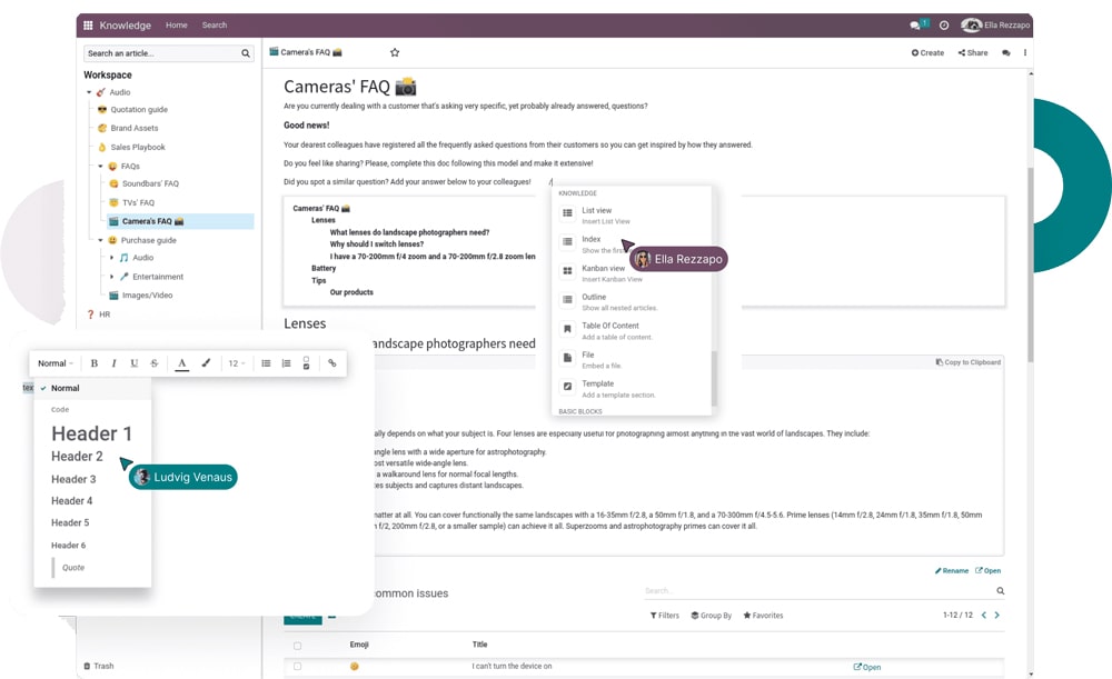 Odoo Knowledge Base Dashboard | ERP System | Synconics Technologies